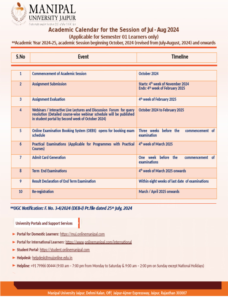 MUJ Academic Calendar 2024-25 | PDF | Academic Term | Academia