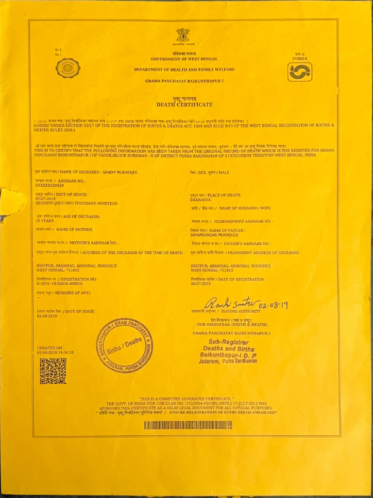 Baba Death Certificate | PDF
