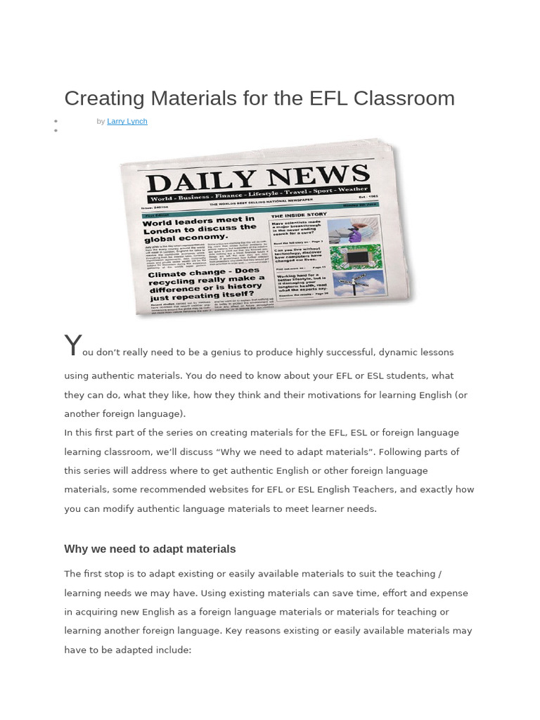 Interesting Creating Materials for the EFL Classroom | PDF | English As ...