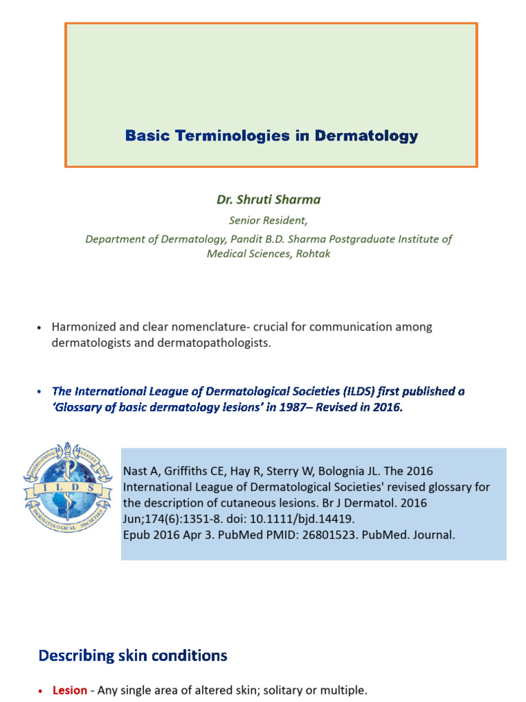 Basic Dermatology Terminology Guide | PDF | Dermatitis | Psoriasis