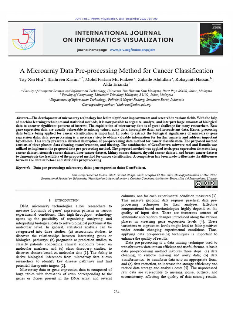 A Microarray Data Pre-Processing Method For Cancer Classification | PDF | Dna Microarray | Data