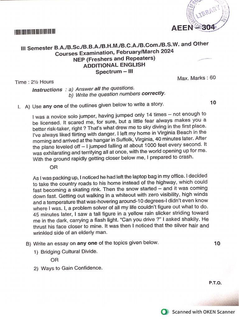 3BA,BBA,BCA,BCOM Additional Eng 2024 | PDF