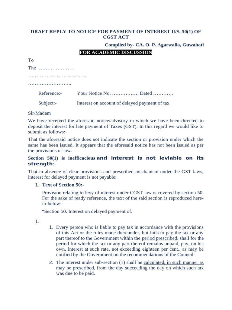GST Interest Payment Notice Response | PDF | Value Added Tax | Taxes