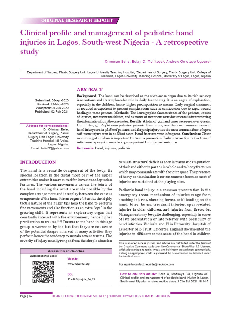 Clinical Profile and Management of Pediatric Hand.4 | PDF | Surgery | Hand