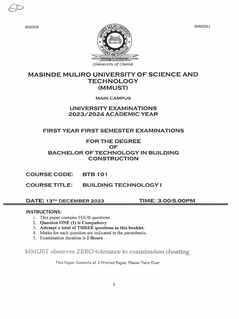 BTB 101 BUILDING TECHNOLOGY 1 | PDF