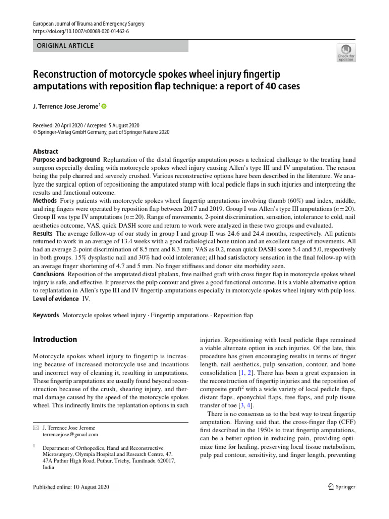 Motorcycle Spoke Wheel Injury Flap Surgery | PDF | Finger | Nail (Anatomy)