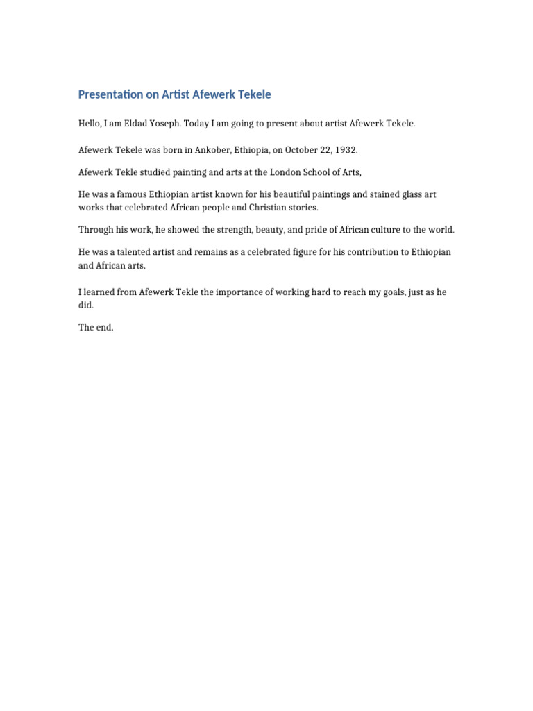 Afewerk Tekle Presentation Introduction | PDF
