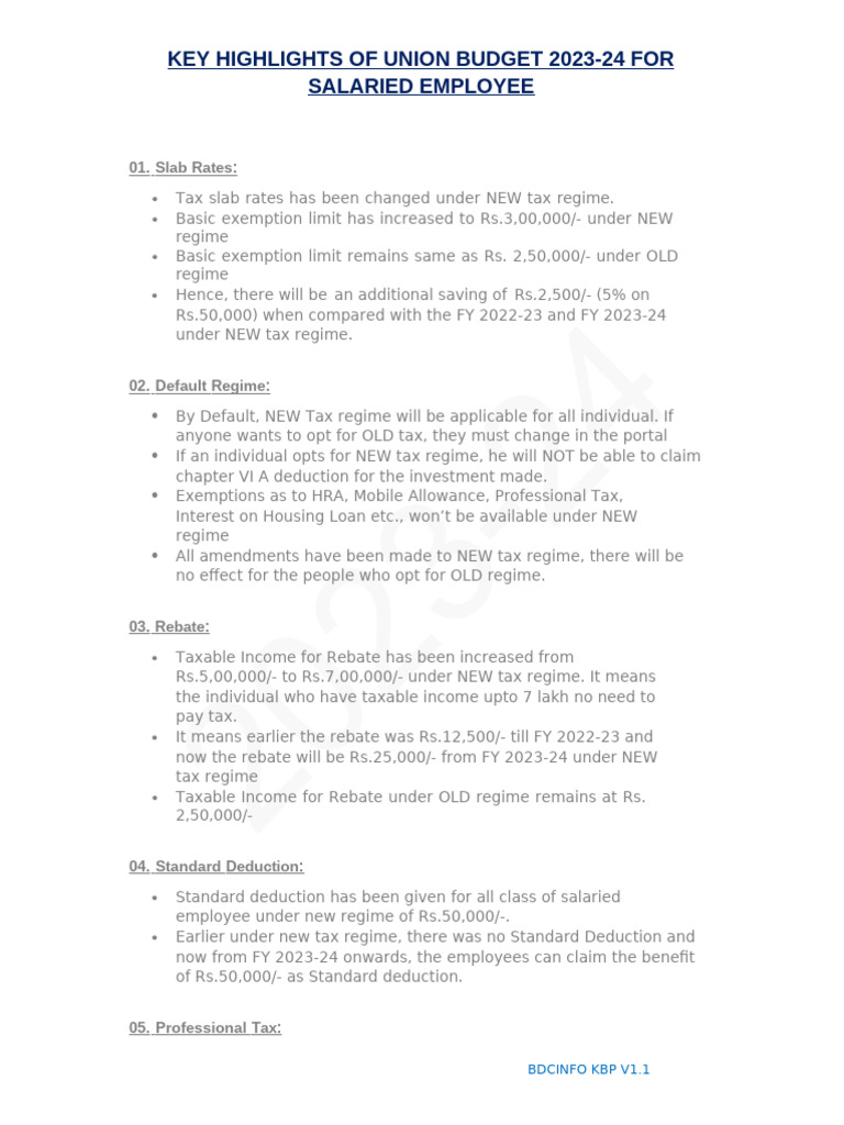 01. BDCinfo-Key Budget Points 2023 | PDF | Income | Economies