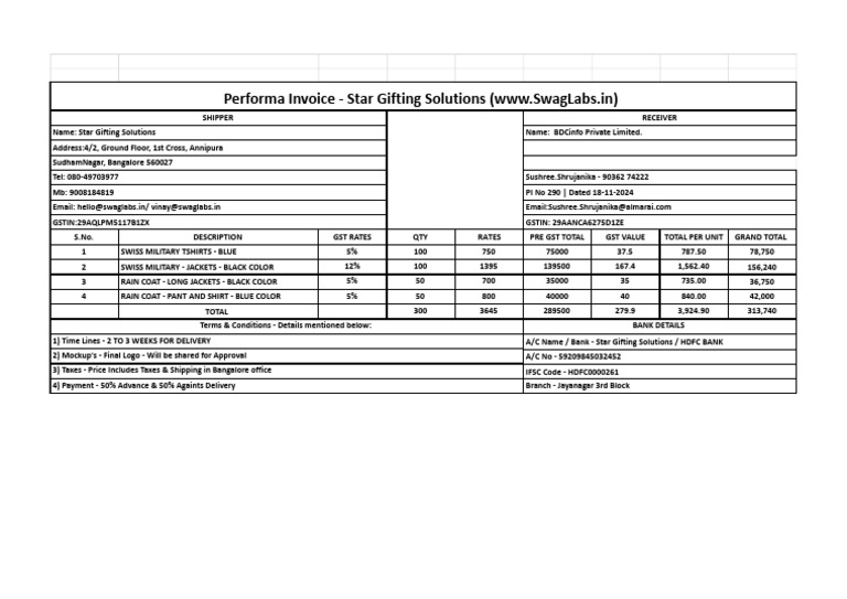 Performa Invoice for Star Gifting Solutions | PDF | Clothing | Fashion
