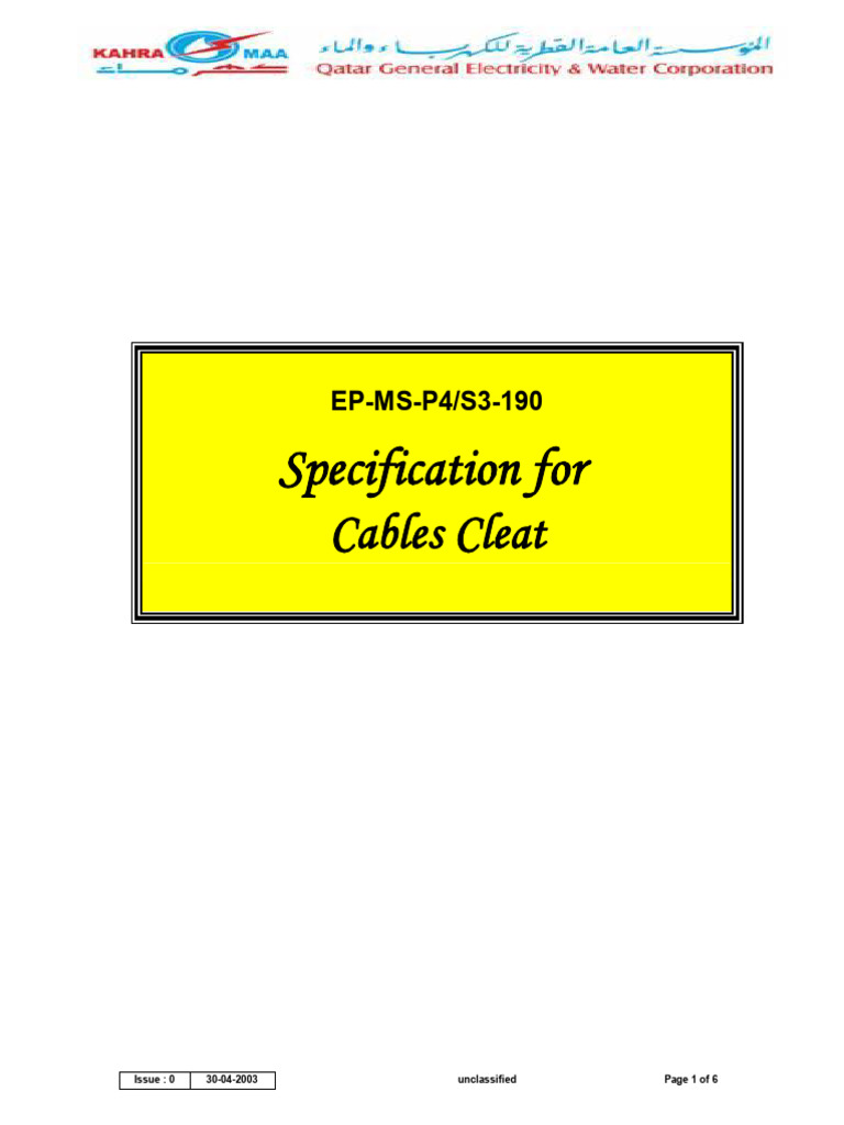 EP-MS-P4-S3-190 - Cable Cleat - KM Material Spec | PDF | Specification ...