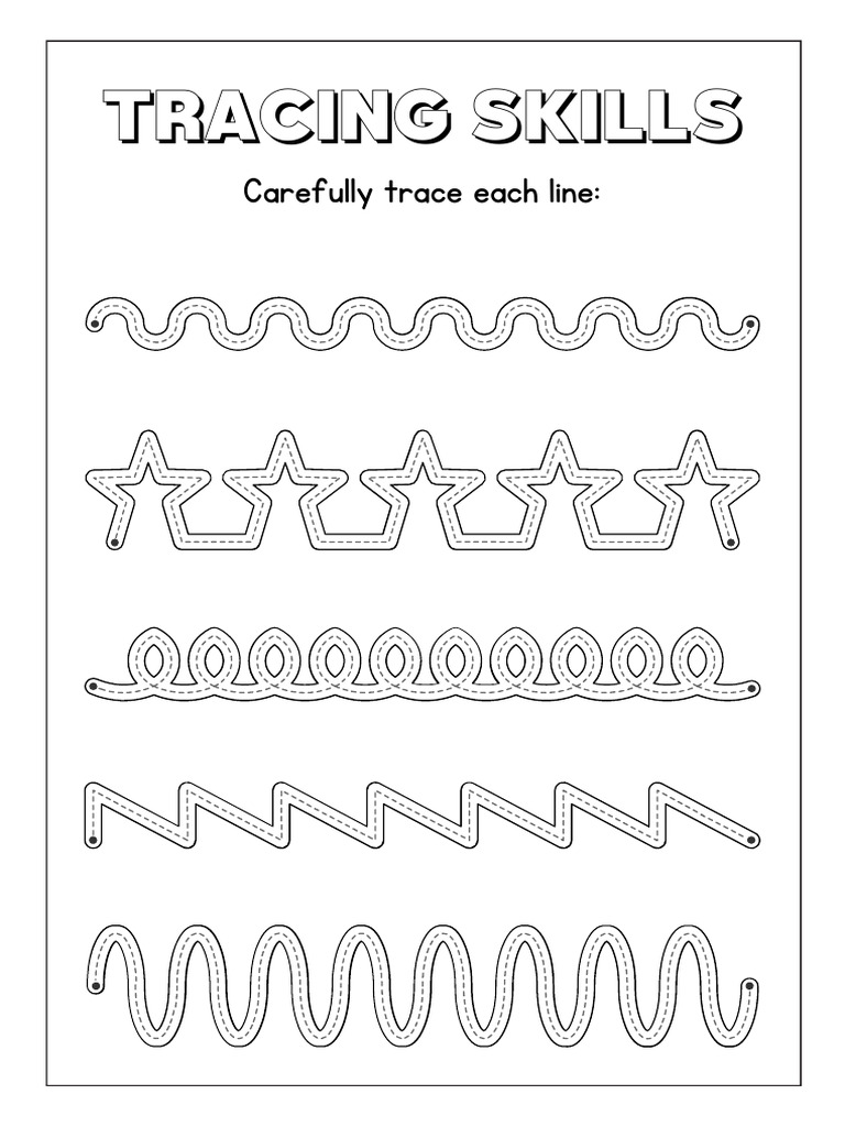 Black White Tracing Skills Handwriting Worksheets | PDF