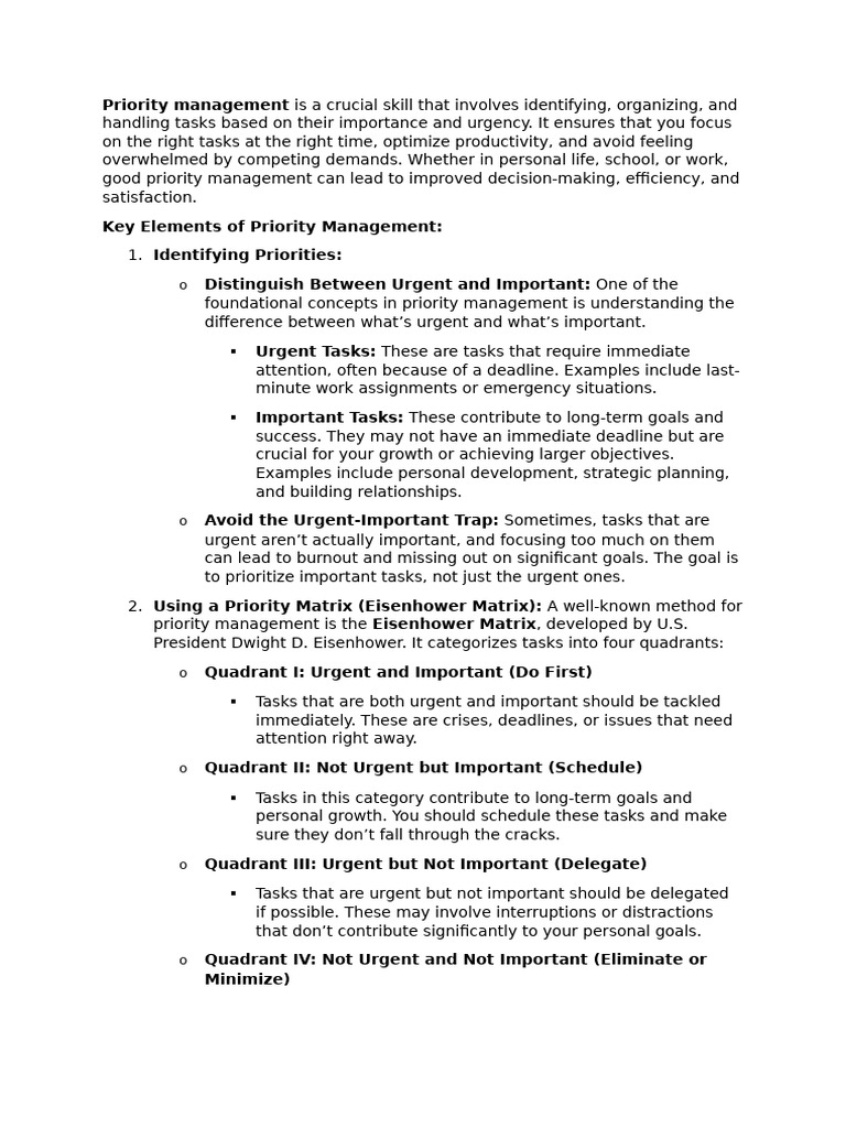Priority Managment Pdf Time Management Professional Skills