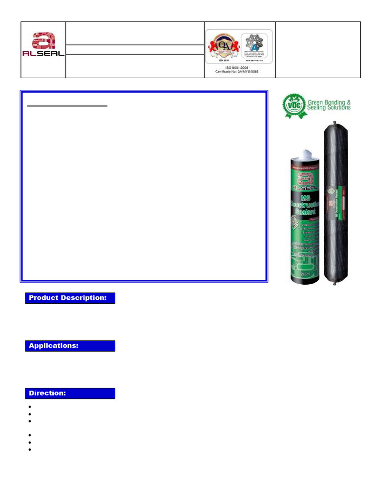 Alseal Hybrid Sealant TDS | PDF | Physical Sciences | Materials
