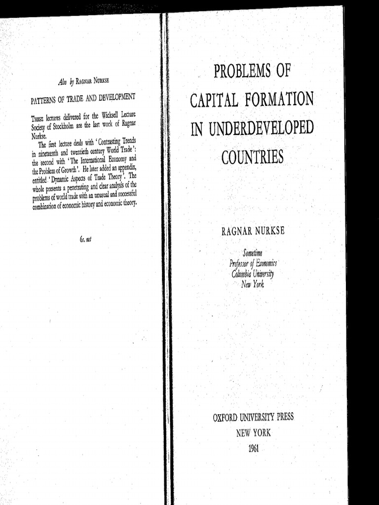 Problems of Capital Formation in Underdeveloped Countries | PDF