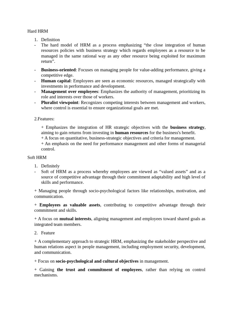 Hard vs Soft HRM: Key Differences Explained | PDF
