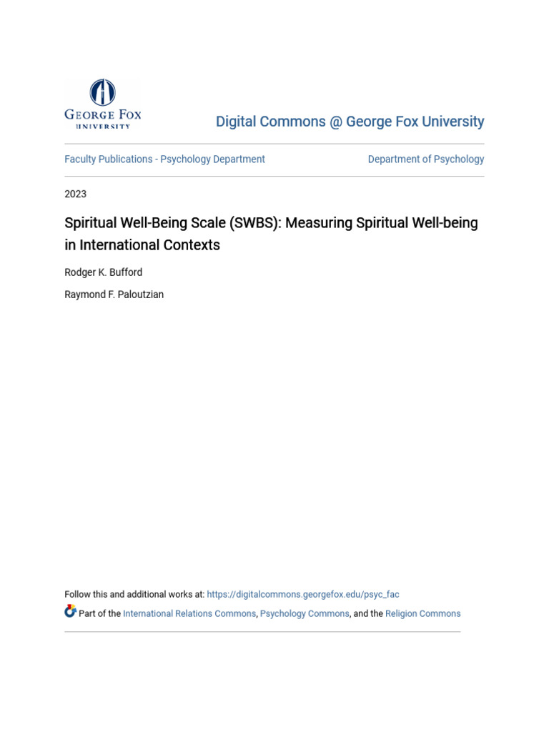 Spiritual Well-Being Scale (SWBS) - Measuring Spiritual Well-Being ...