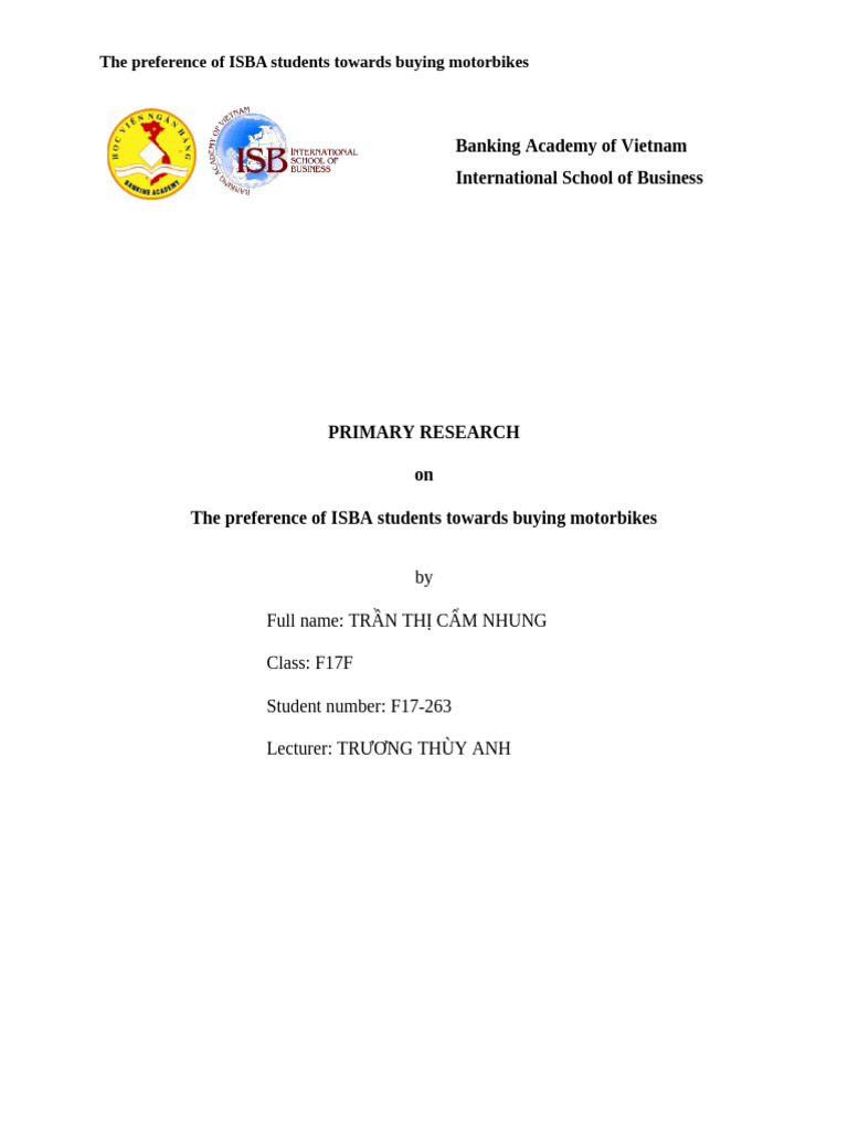 ISBA Students' Motorbike Preferences | PDF | Survey Methodology | Brand