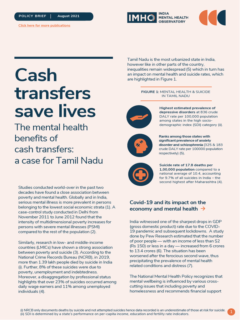 Cash Transfers and Mental Health in Tamil Nadu | PDF | Mental Health ...