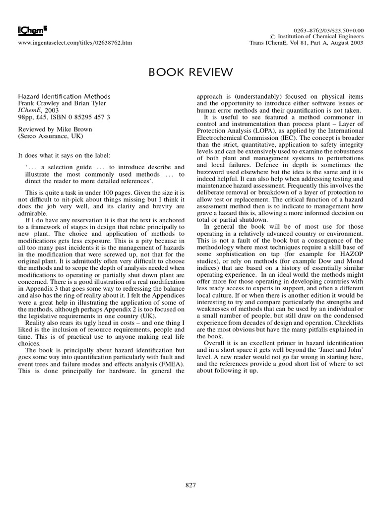 Hazard Identification Book Review | PDF