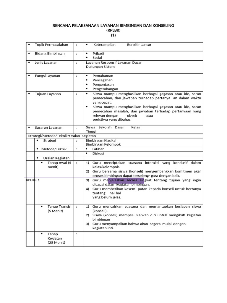 Rencana Pelaksanaan Layanan BK | PDF