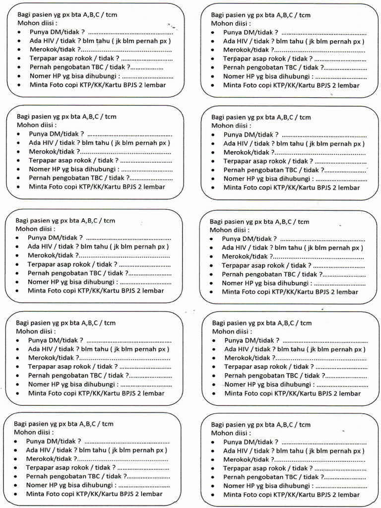 FORMULIR UNT PX TCM | PDF