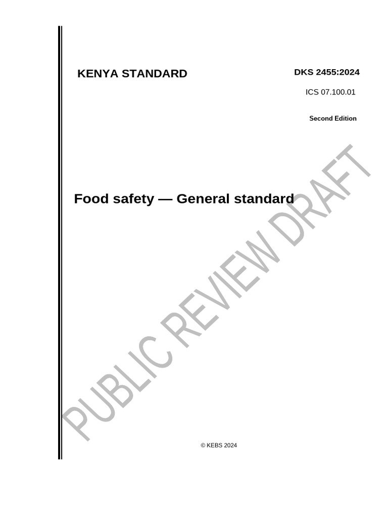 DKS 2455 - 2024 Food Safety - General Standard | PDF | Food Safety | Kenya