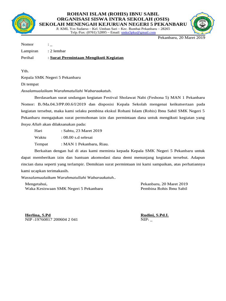 Surat Permintaan Rohis | PDF