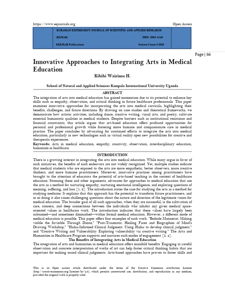 Innovative Approaches To Integrating Arts in Medical Education (WWW ...