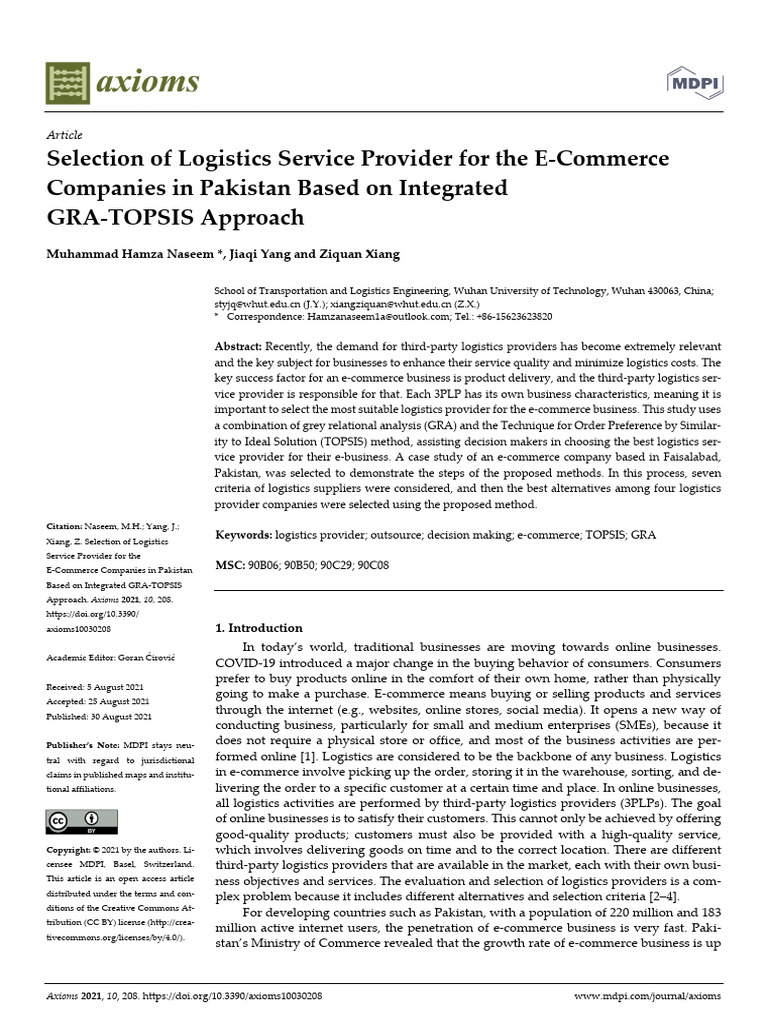 Selection of Logistics Service Provider For The E | PDF | Logistics | E ...