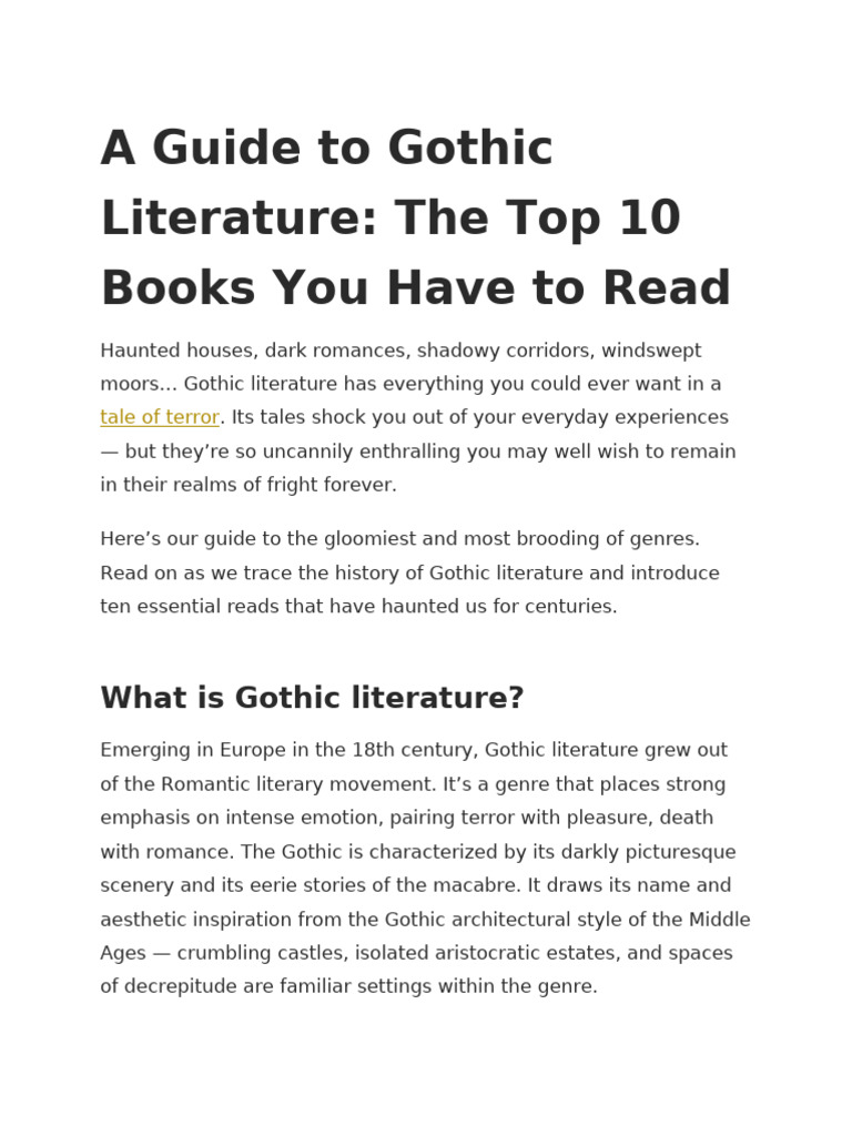 A Guide To Gothic Literature - The Top 10 Books You Have To Read | PDF ...