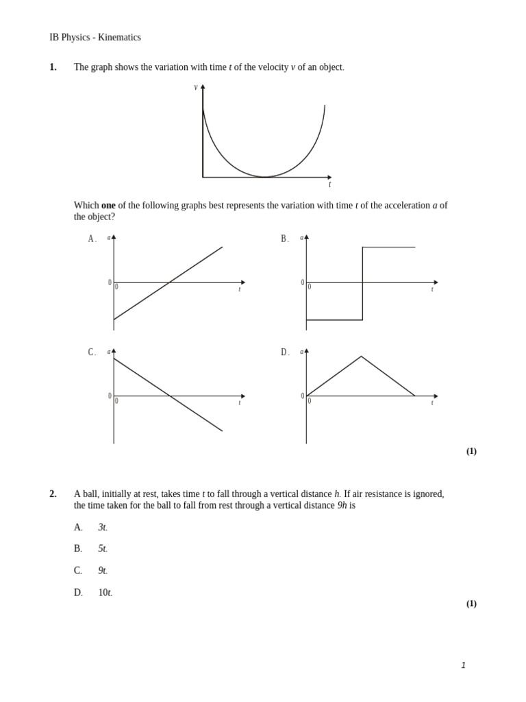 2025_IB_PH_Kinematics_review | PDF | Force | Electron