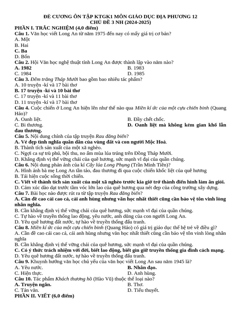 ĐỀ CƯƠNG GDDP 12 | PDF