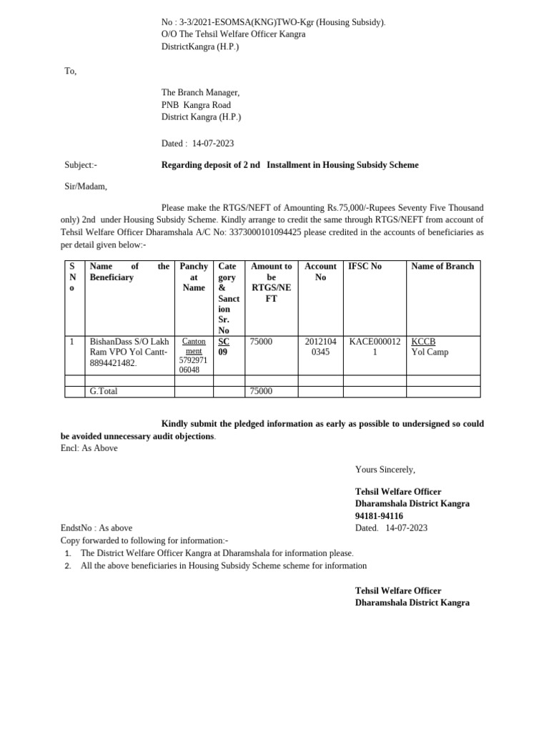 Housing 2nd Installment | PDF