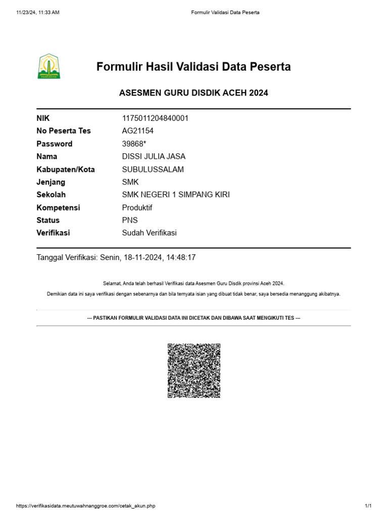 Formulir Validasi Data Peserta | PDF