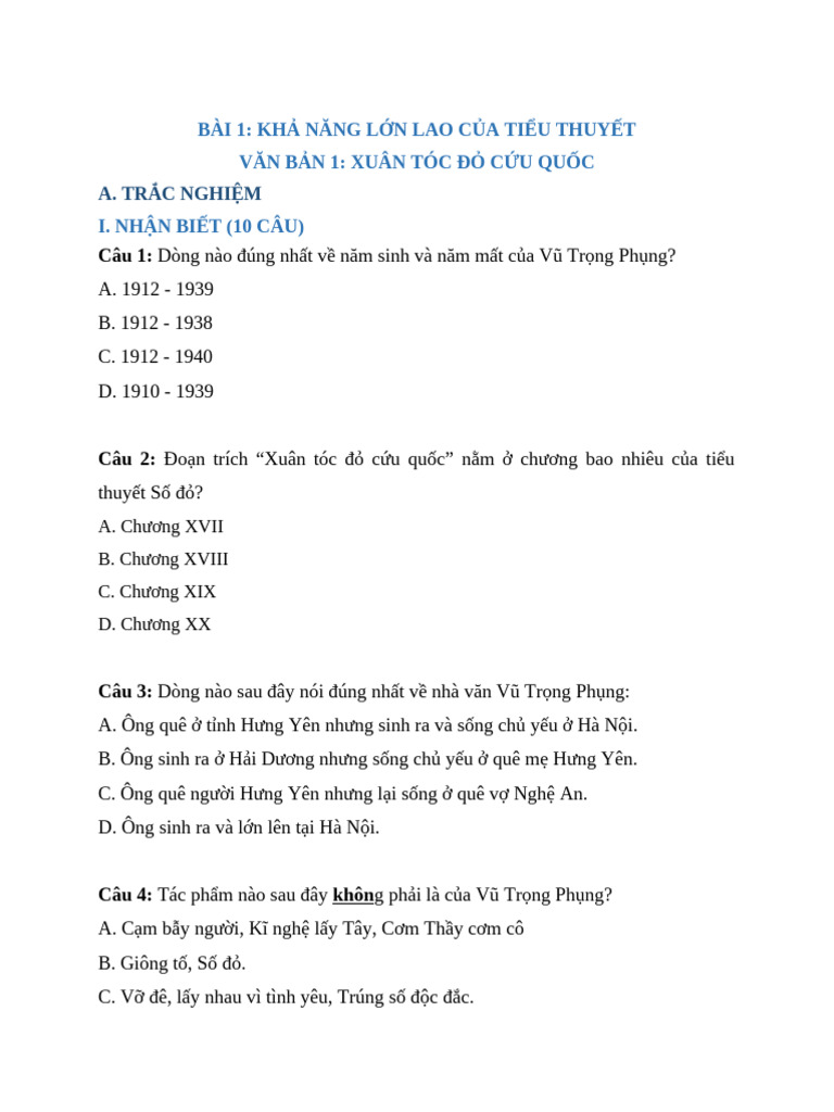TN Ngu Van 12 Bai 1 vb1 Xuan Toc Do Cuu Quoc KNTT | PDF