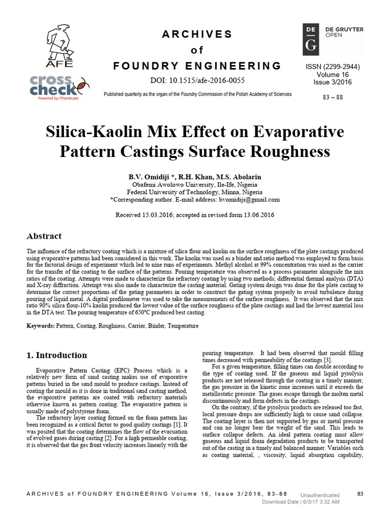 Silica-Kaolin_Mix_Effect_on_Evaporative_Pattern_Ca | PDF | Gases ...
