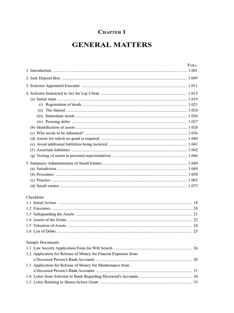 Chapter01 GENERAL MATTERS | PDF | Probate | Debt