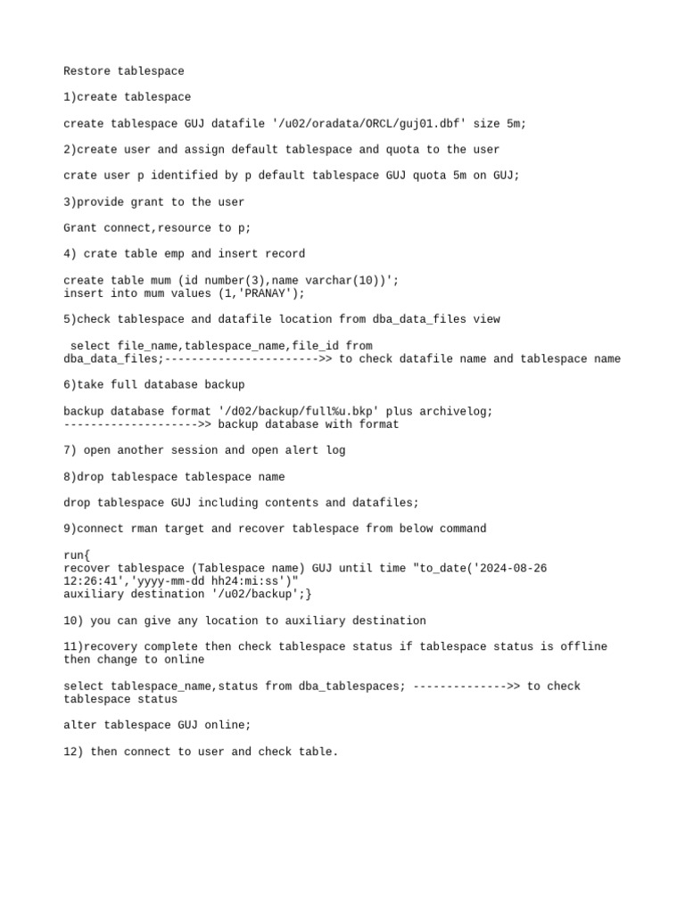 Point in Time Recover Tablespace | PDF
