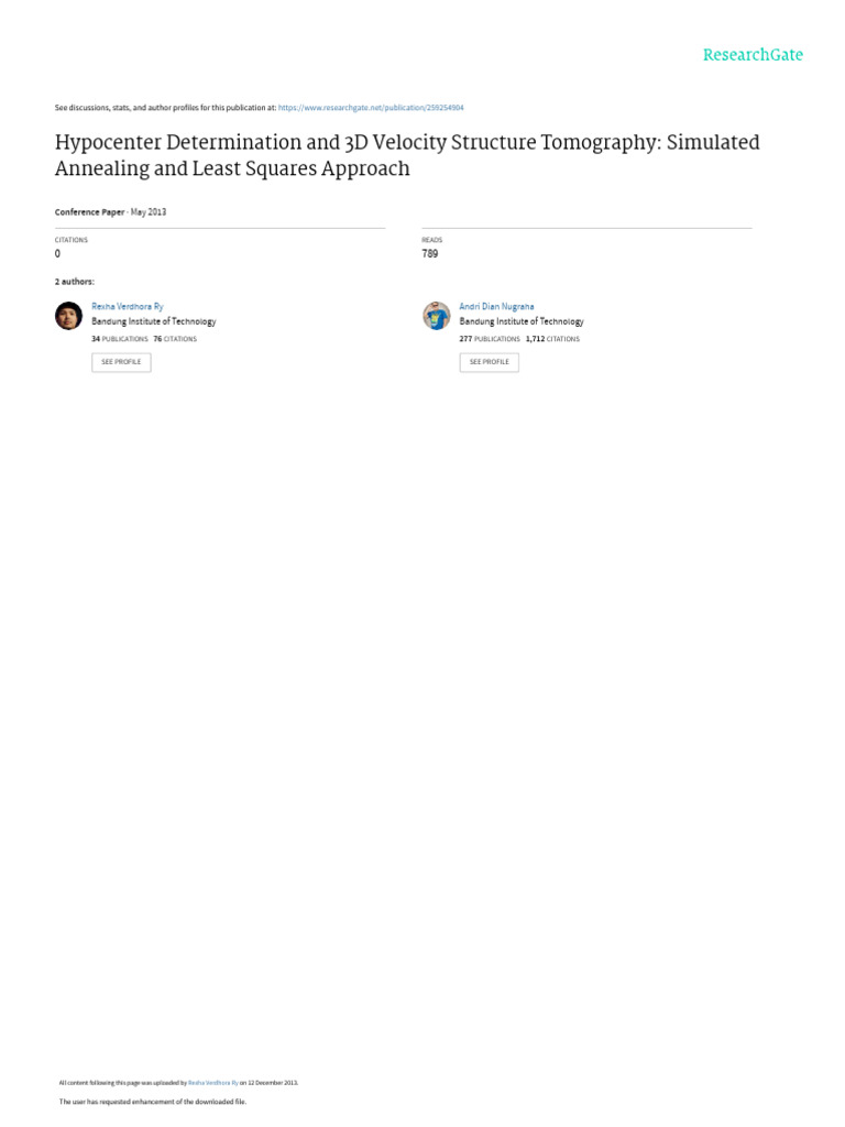 Hypocenter Determination and 3D Velocity Structure Tomography: Simulated Annealing and Least ...