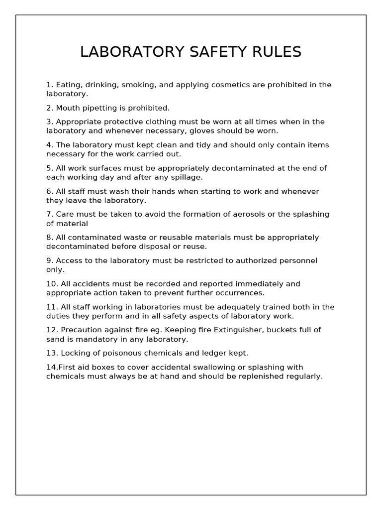 Laboratory Safety Rules | PDF