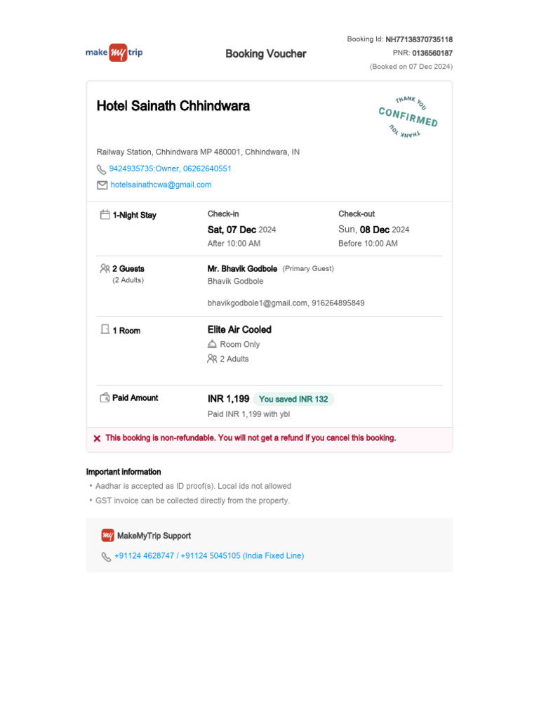 Booking Confirmation Voucher | PDF