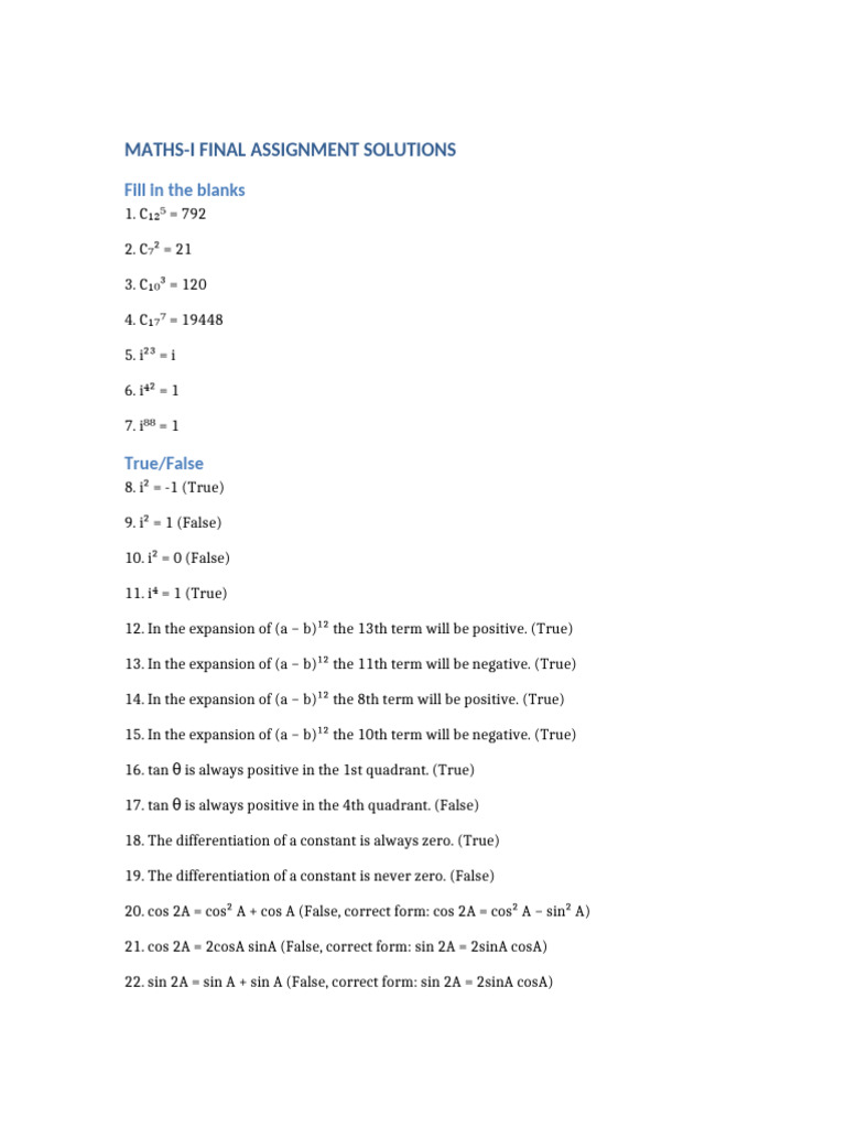 Maths-I Final Solutions | PDF