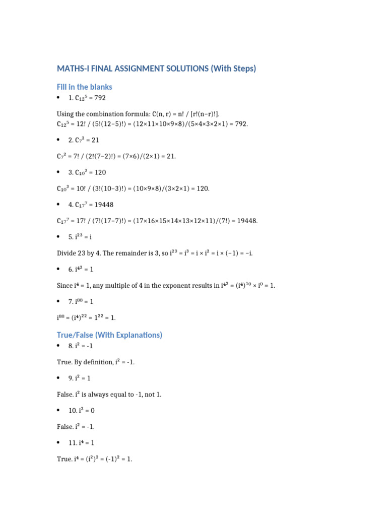 Maths Final Assignment Solutions With Steps | PDF