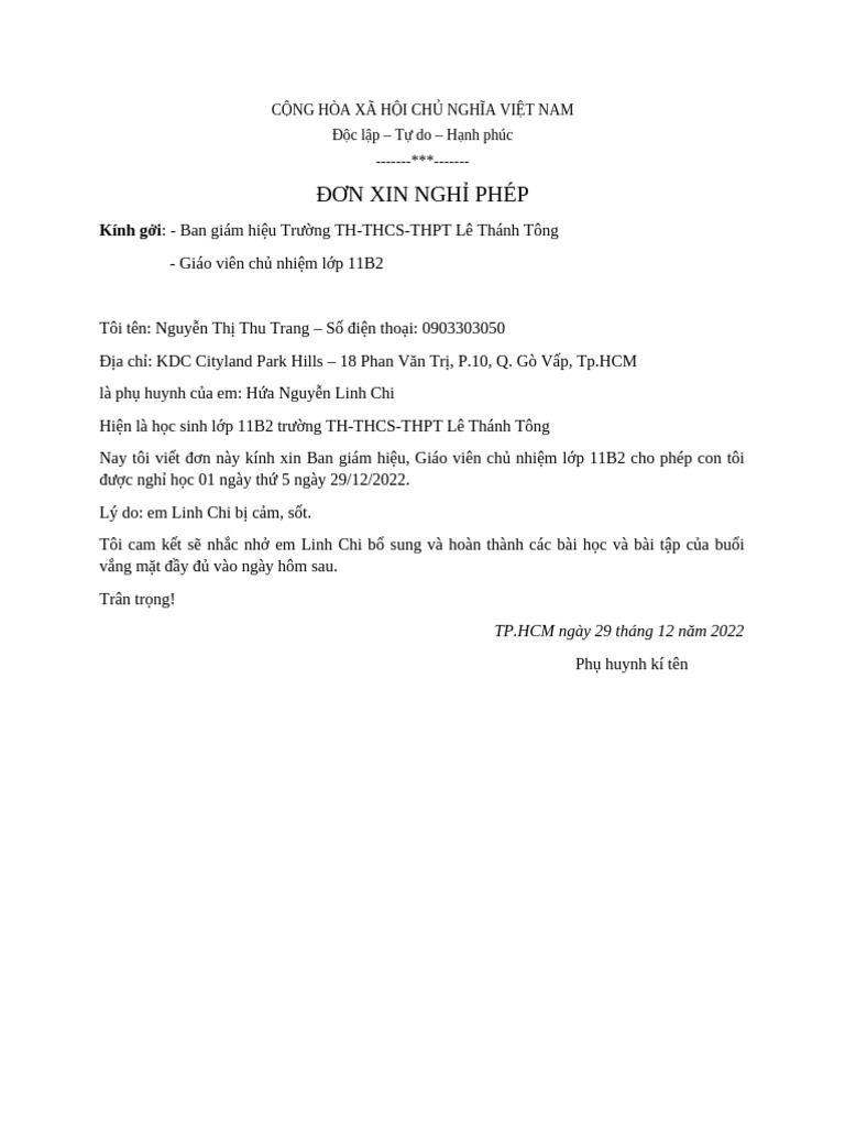 Don Xin Nghi Phep | PDF