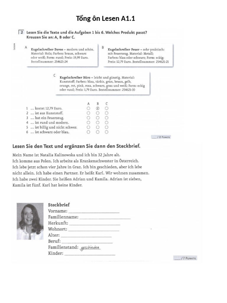 T NG Ôn Lesen A1.1 | PDF