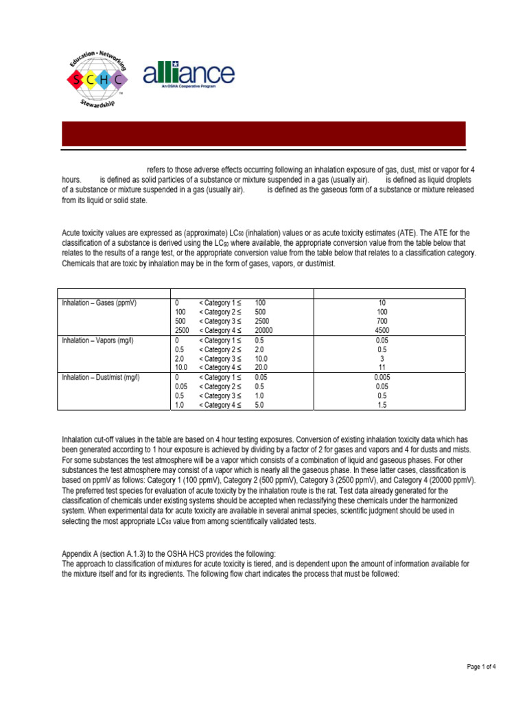 OSHA Acute Toxicity Categories 1-4 | PDF | Toxicity | Workplace