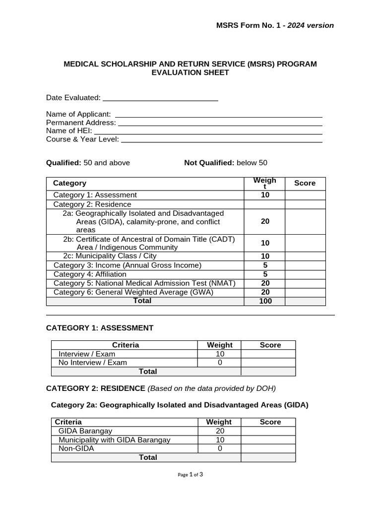 Revised - MSRS - Form No. 1 Evaluation Sheet | PDF | Social Programs ...