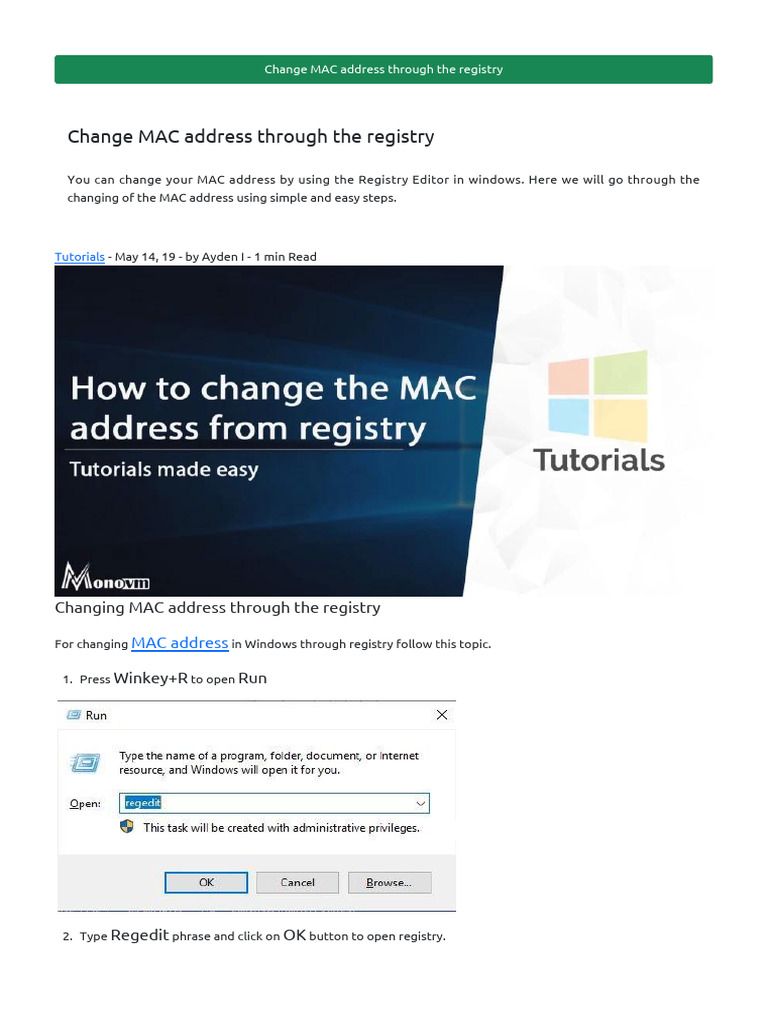 Change Mac Address Through The Registry | PDF
