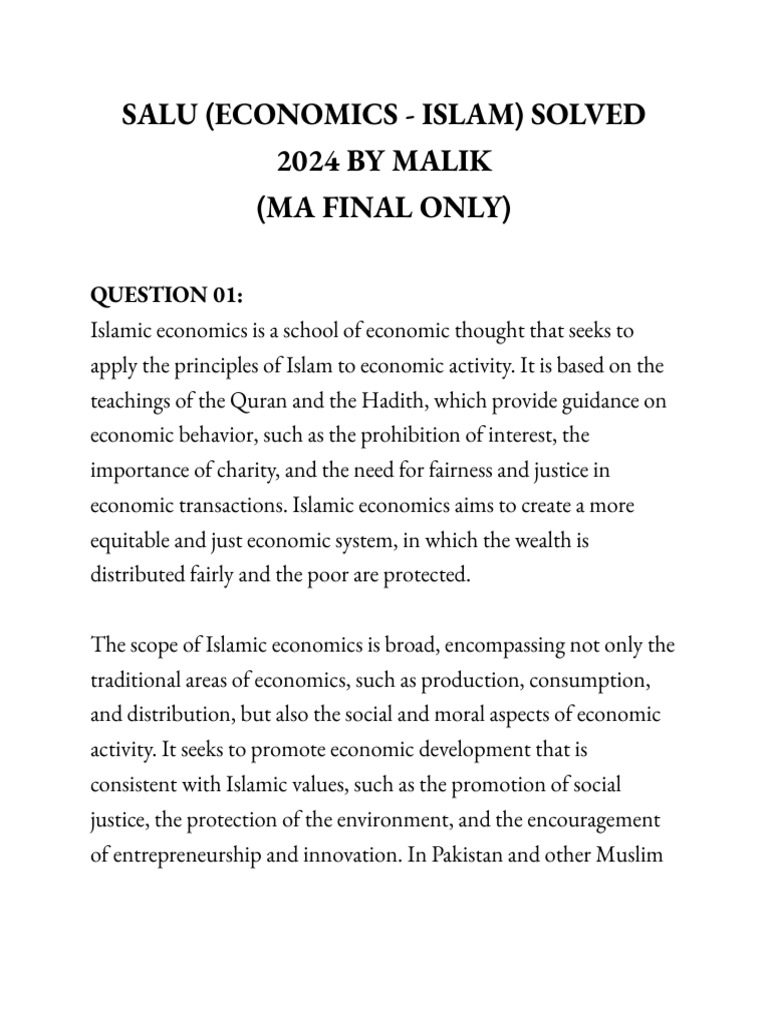 Economics Islam (Ma Final) Solved by Malik | PDF | Inheritance ...