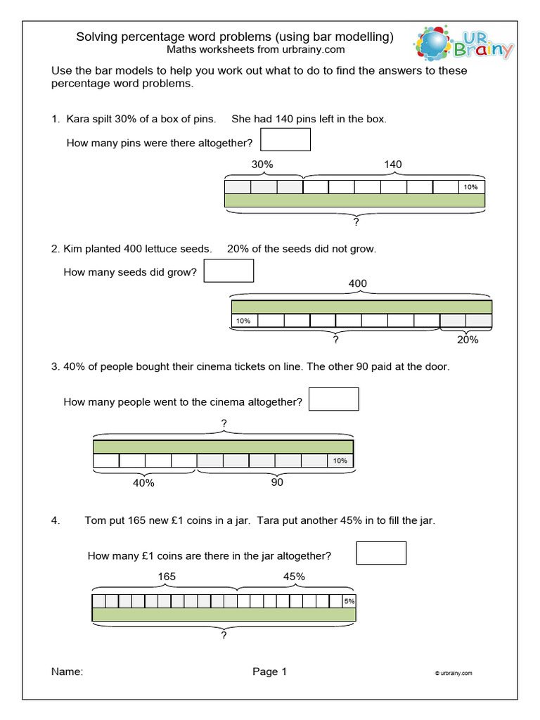 Percentage Word Problems Bar Models | PDF